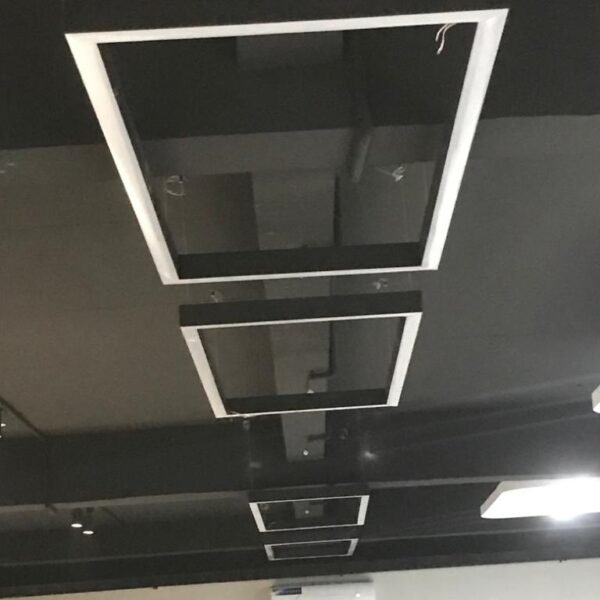 Installation of linear hanging rectangular lights at corporate office ...